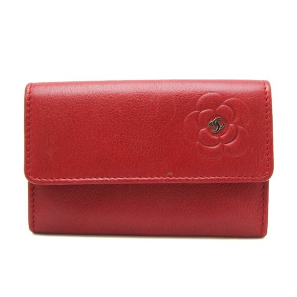 CHANEL | Accessories | Chanel Camellia Leather Card Case Red Color ...